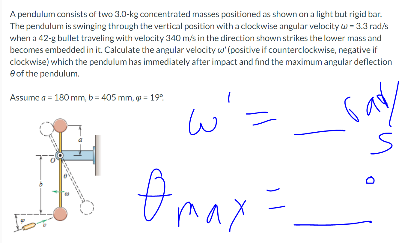 Solved A pendulum consists of two 3.0-kg concentrated masses | Chegg.com Solved A pendulum consists of two 3.0-kg concentrated masses | Chegg.com