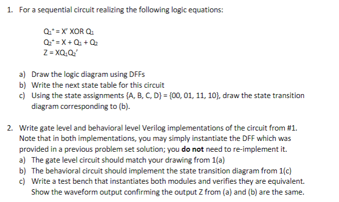 Solved 1. For a sequential circuit realizing the following | Chegg.com