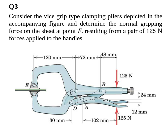 Solved Q3 Consider the vice grip type clamping pliers | Chegg.com