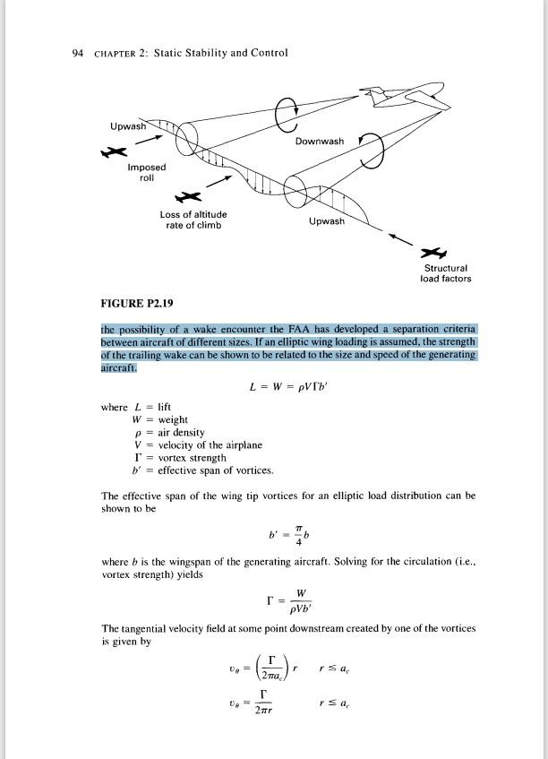 2.19. The trailing vortex wake left behind by an | Chegg.com