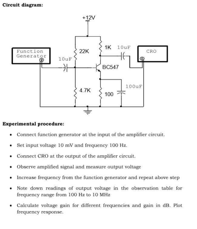 Solved Circuit diagram: +12V 1K 10uF Function Generator 22K | Chegg.com