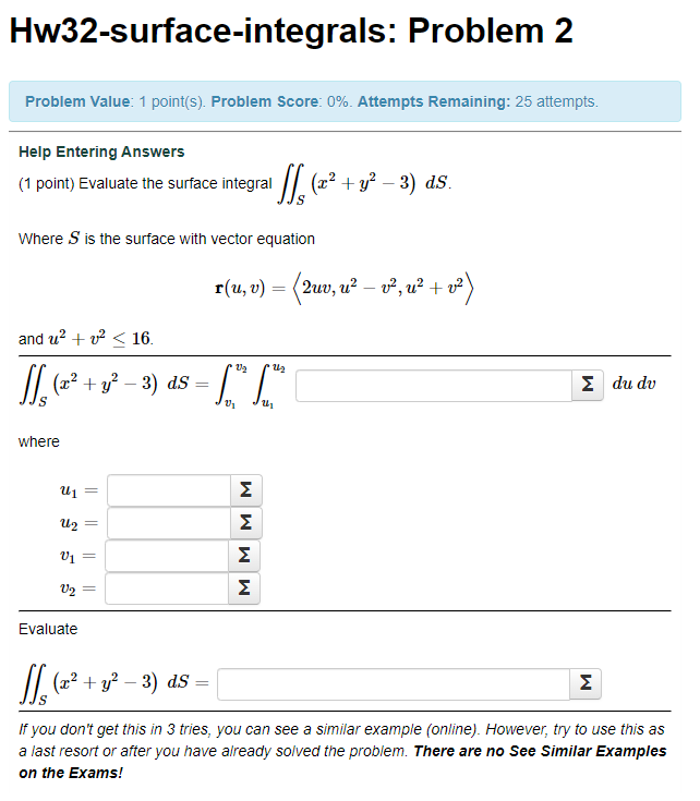 Solved Hw32-surface-integrals: Problem 2 Problem Value: 1 | Chegg.com