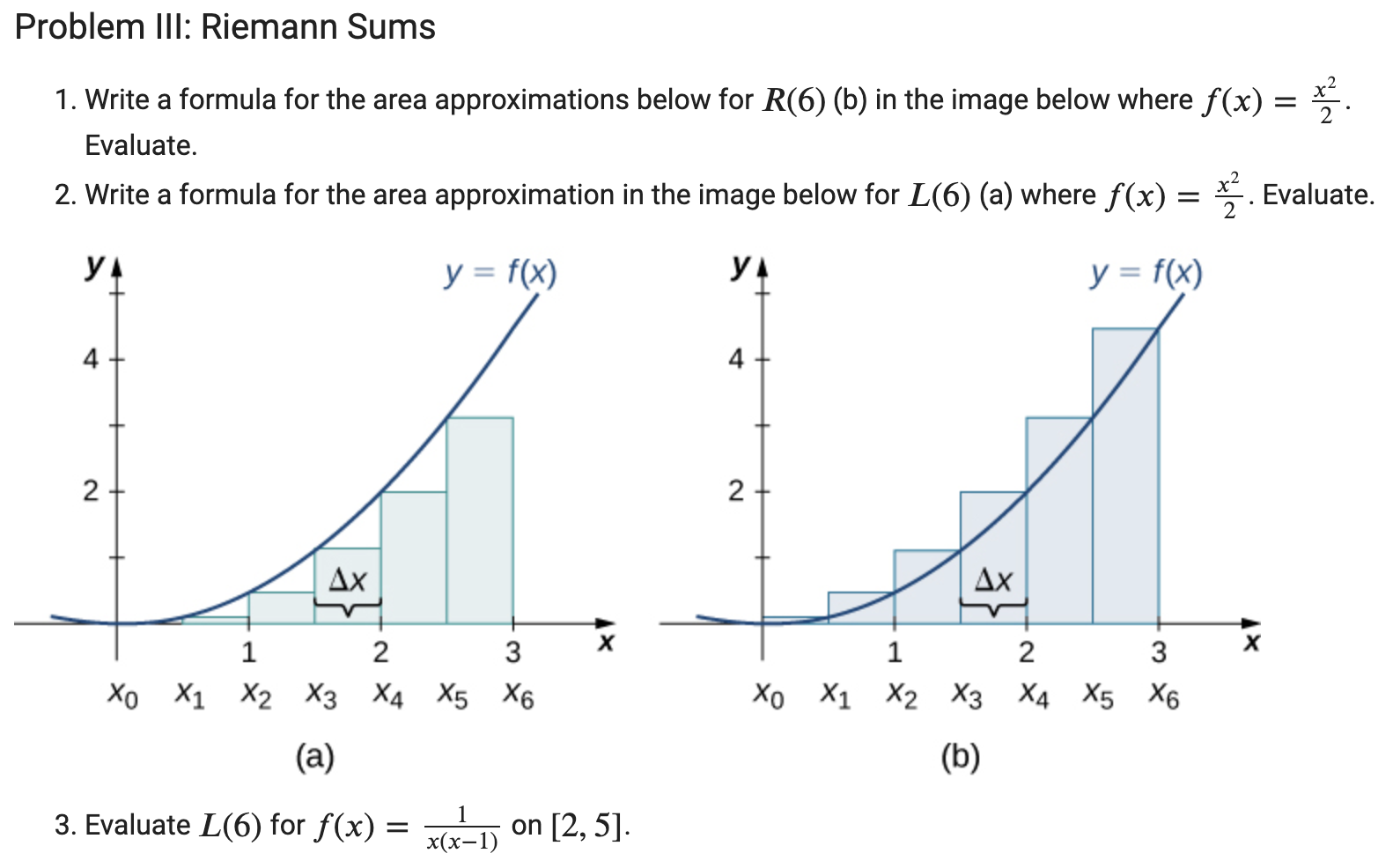 Solved Problem III: Riemann Sums 1. Write a formula for the | Chegg.com