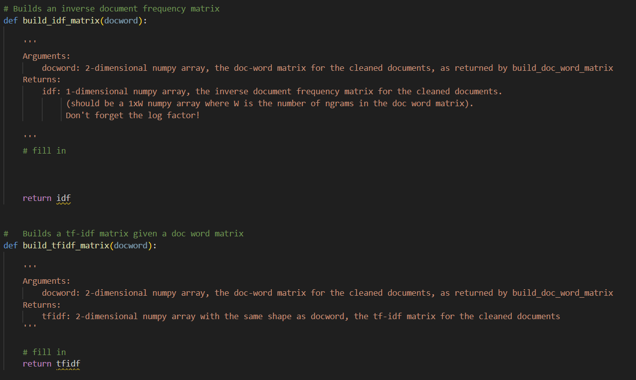 Solved # Builds an inverse document frequency matrixdef | Chegg.com