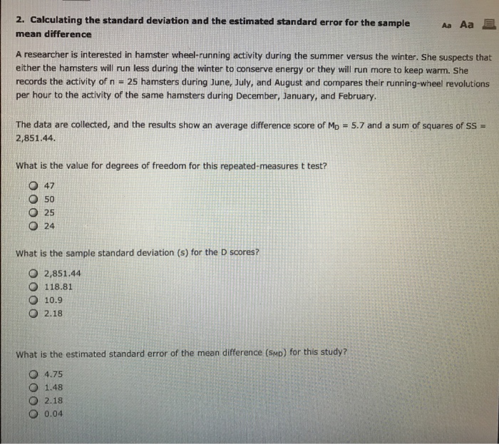 Solved Calculating the standard deviation and the estimated | Chegg.com