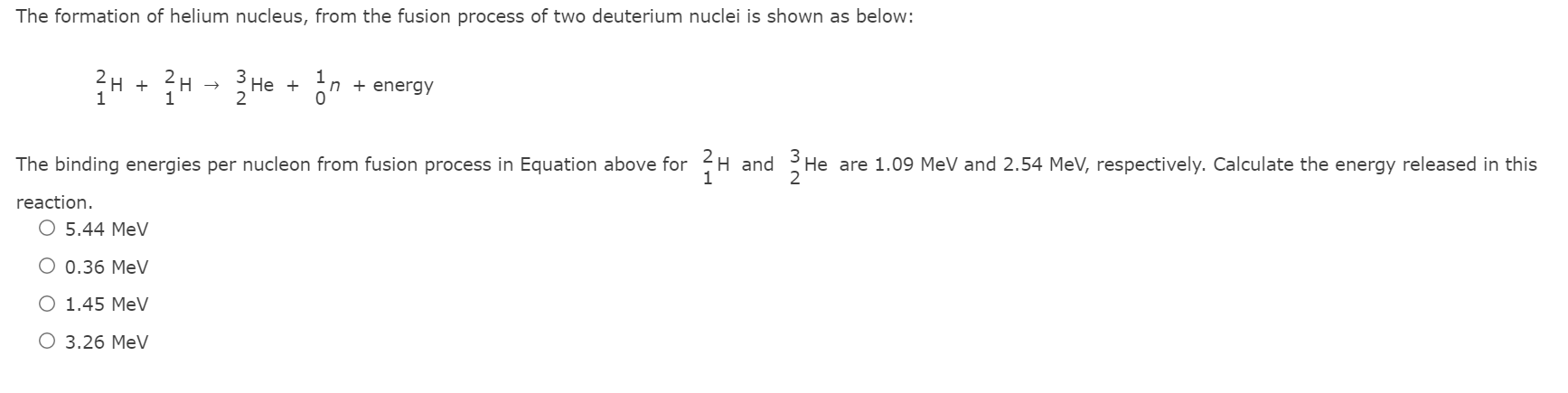 Solved The formation of helium nucleus, from the fusion | Chegg.com