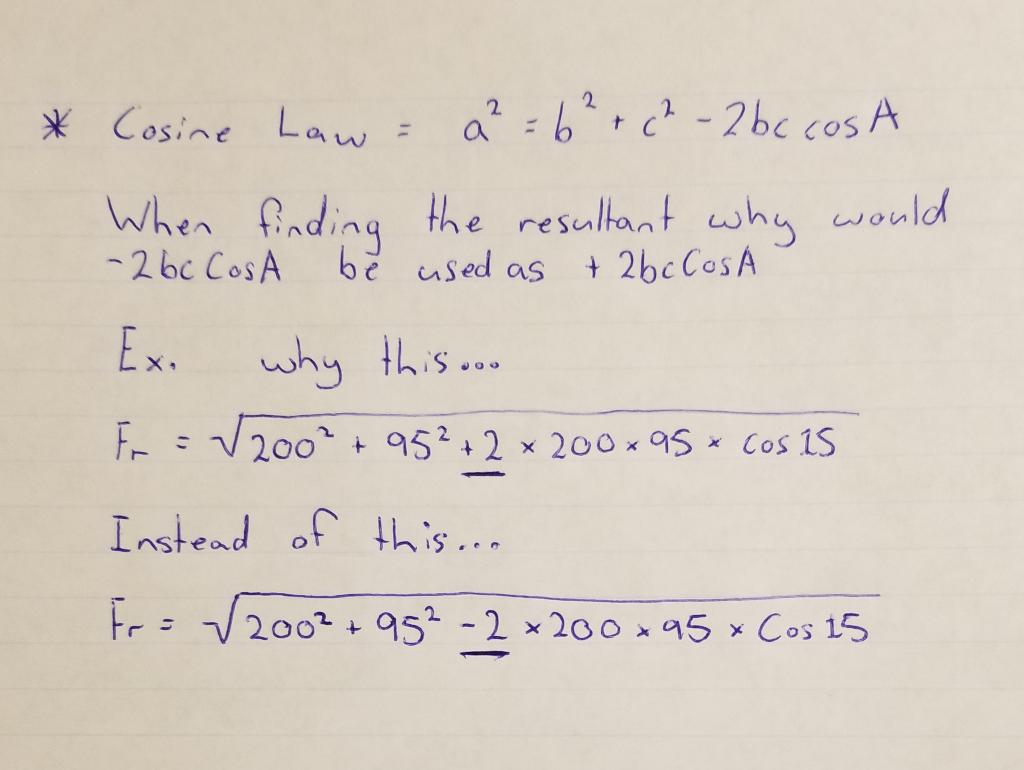 Solved 2 * Cosine Law - a² = be + c² - 2bc cosA When finding | Chegg.com