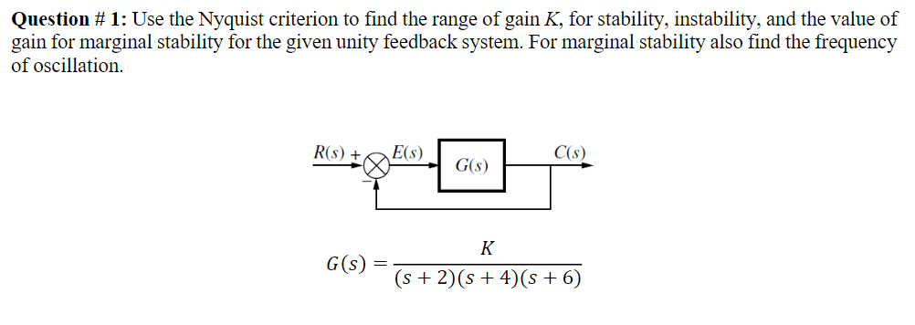 Solved Question \# 1: Use the Nyquist criterion to find the | Chegg.com