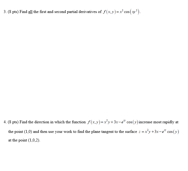 Solved (8 ﻿pts) ﻿Find all the first and second partial | Chegg.com