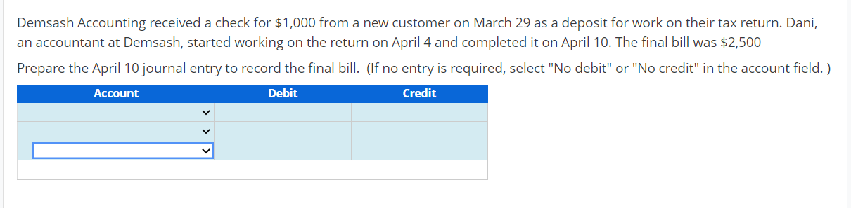 Solved Demsash Accounting received a check for $1,000 from a | Chegg.com