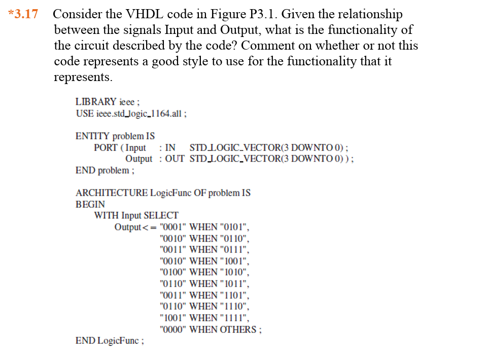 Solved Consider the VHDL code in Figure P3.1. Given the | Chegg.com