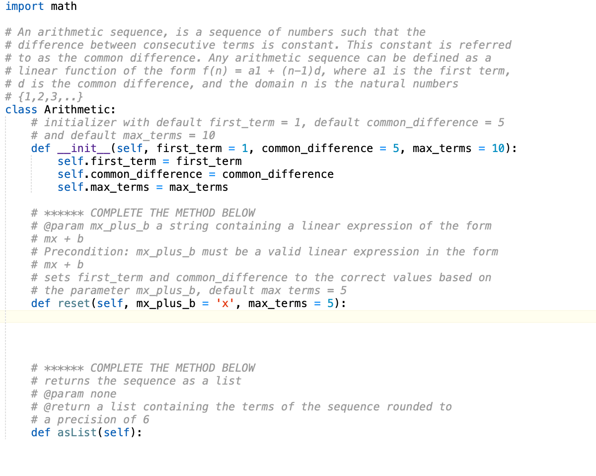 Solved import math # An arithmetic sequence, is a sequence | Chegg.com