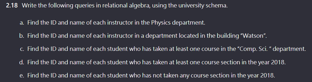 Solved 218 Write The Following Queries In Relational