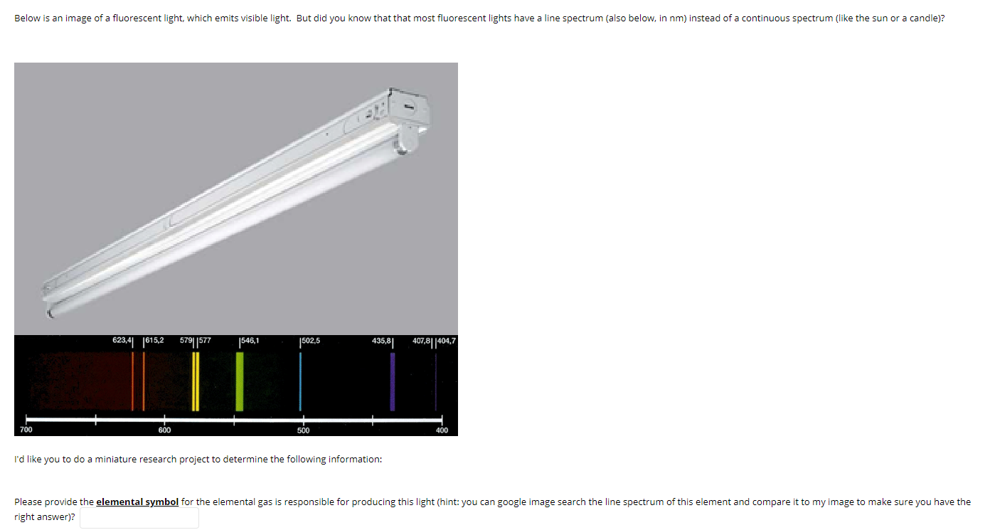 Solved Below is an image of a fluorescent light, which emits | Chegg.com