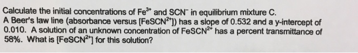 Solved Calculate the initial concentrations of Fe3 and SCN | Chegg.com
