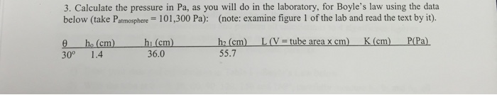 Calculate the pressure in Pa, as you will do in the | Chegg.com