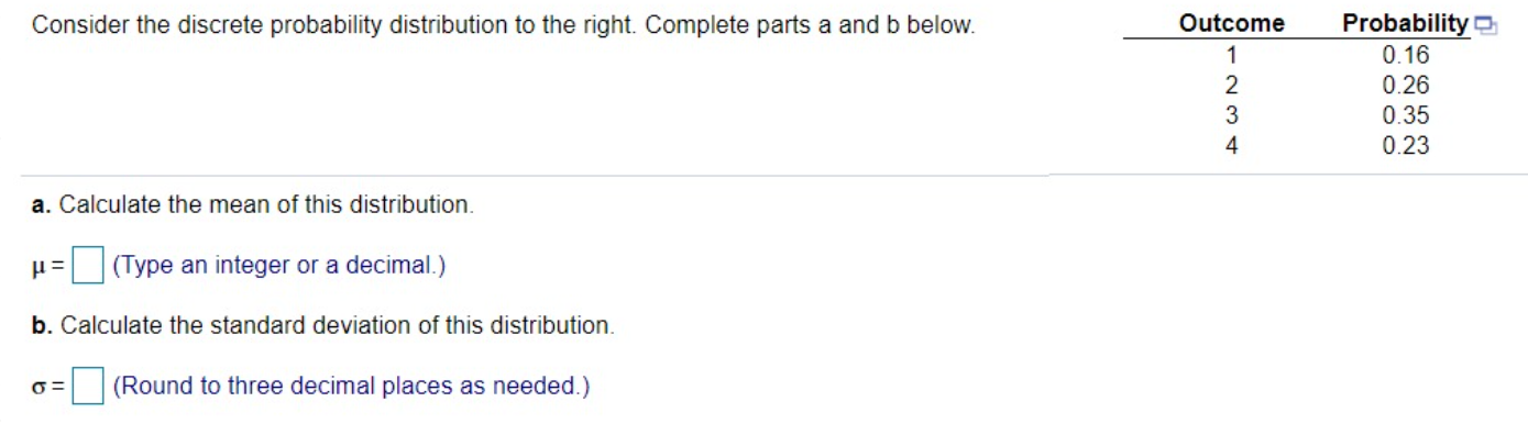 Solved Consider the discrete probability distribution to the | Chegg.com