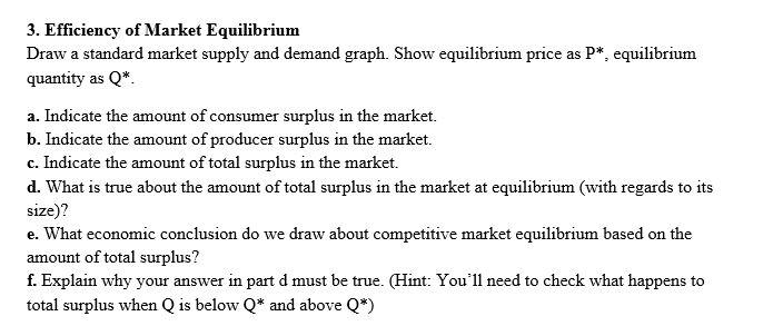 Solved 3. Efficiency of Market Equilibrium Draw a standard | Chegg.com