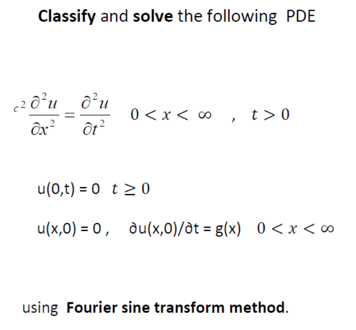 Solved Classify and solve the following PDE 2d²u d²u Ox² @t2 | Chegg.com