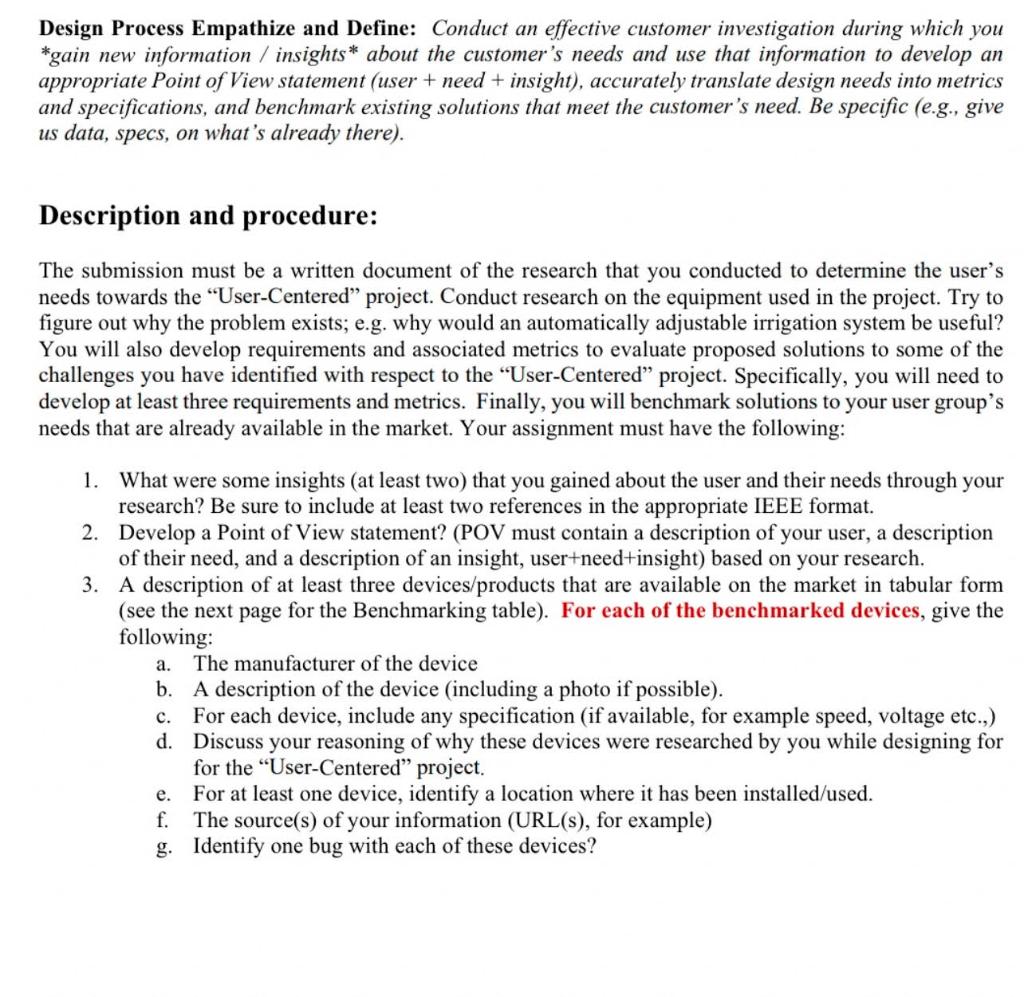 Solved Design Process Empathize and Define: Conduct an | Chegg.com