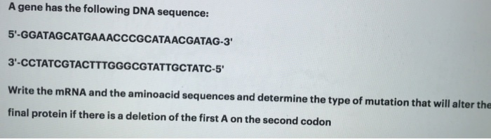 Solved A gene has the following DNA sequence: | Chegg.com