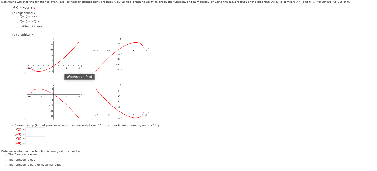 Solved Determine whether the function is even, odd, or | Chegg.com