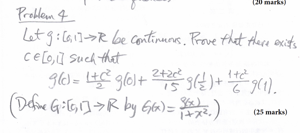 Solved Problem 4 Let g:[0,1]→R be contimuous. Prove that | Chegg.com