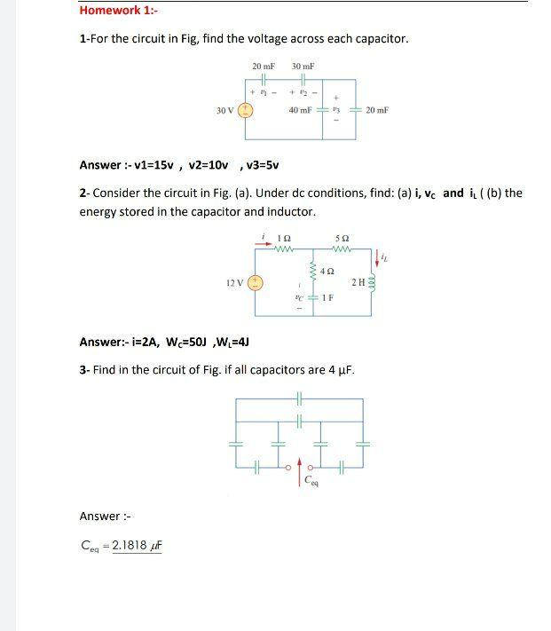 Solved Homework 1:- 1-For the circuit in Fig, find the | Chegg.com