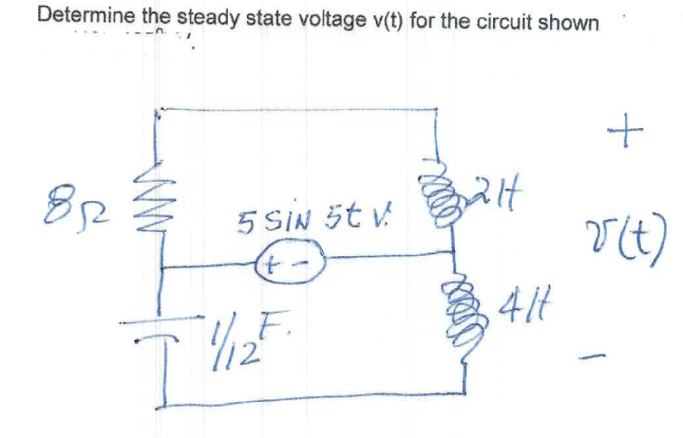 Solved Determine the steady state voltage v(t) for the | Chegg.com