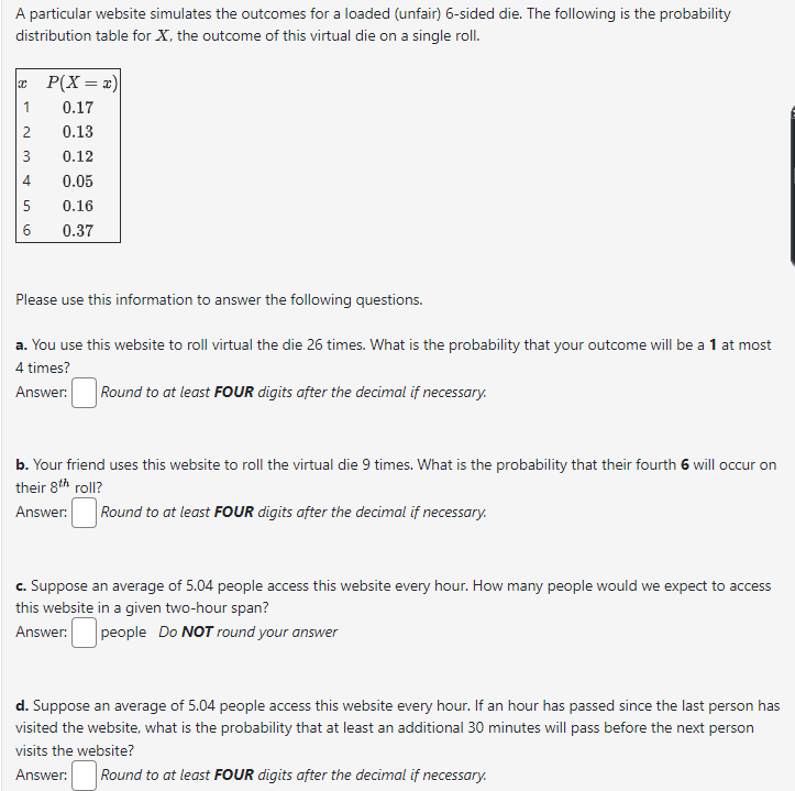 Solved A particular website simulates the outcomes for a | Chegg.com