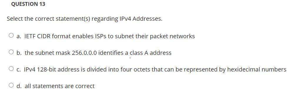 Solved QUESTION 8 Given the IPv4 address in CIDR notation | Chegg.com