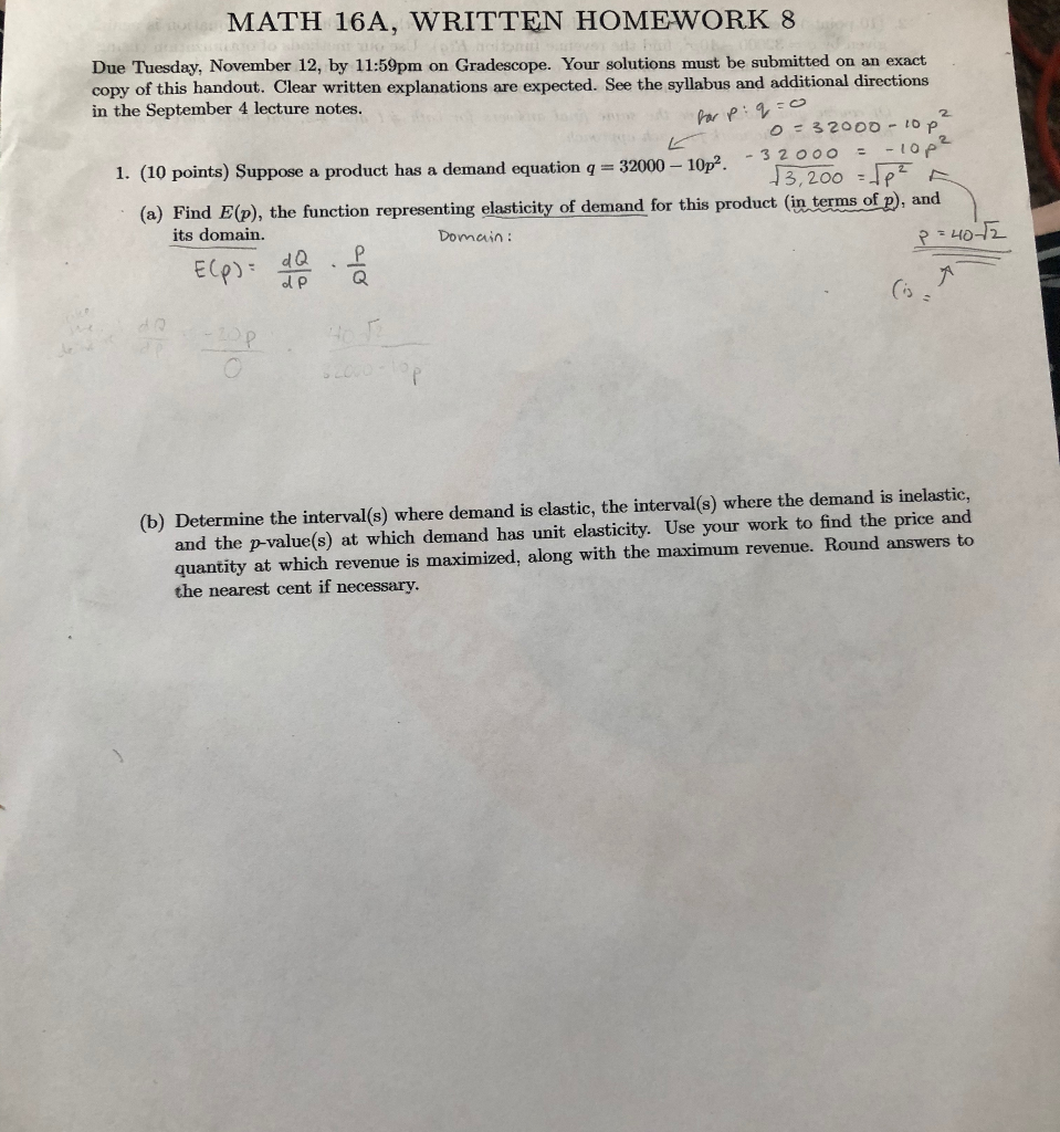MATH 16A, WRITTEN HOMEWORK 8 Due Tuesday, November | Chegg.com