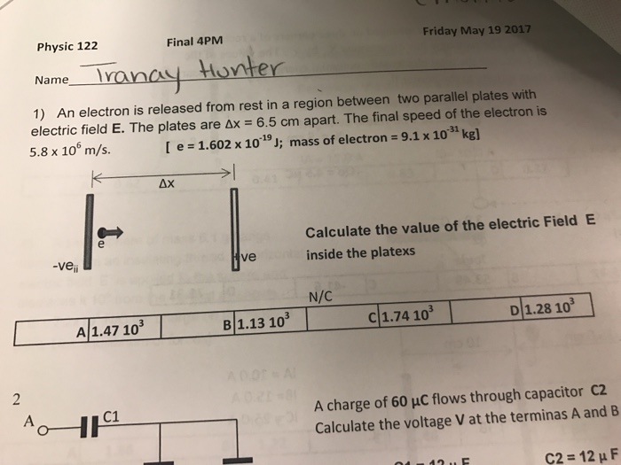 Solved An electron is released from rest in a region between | Chegg.com