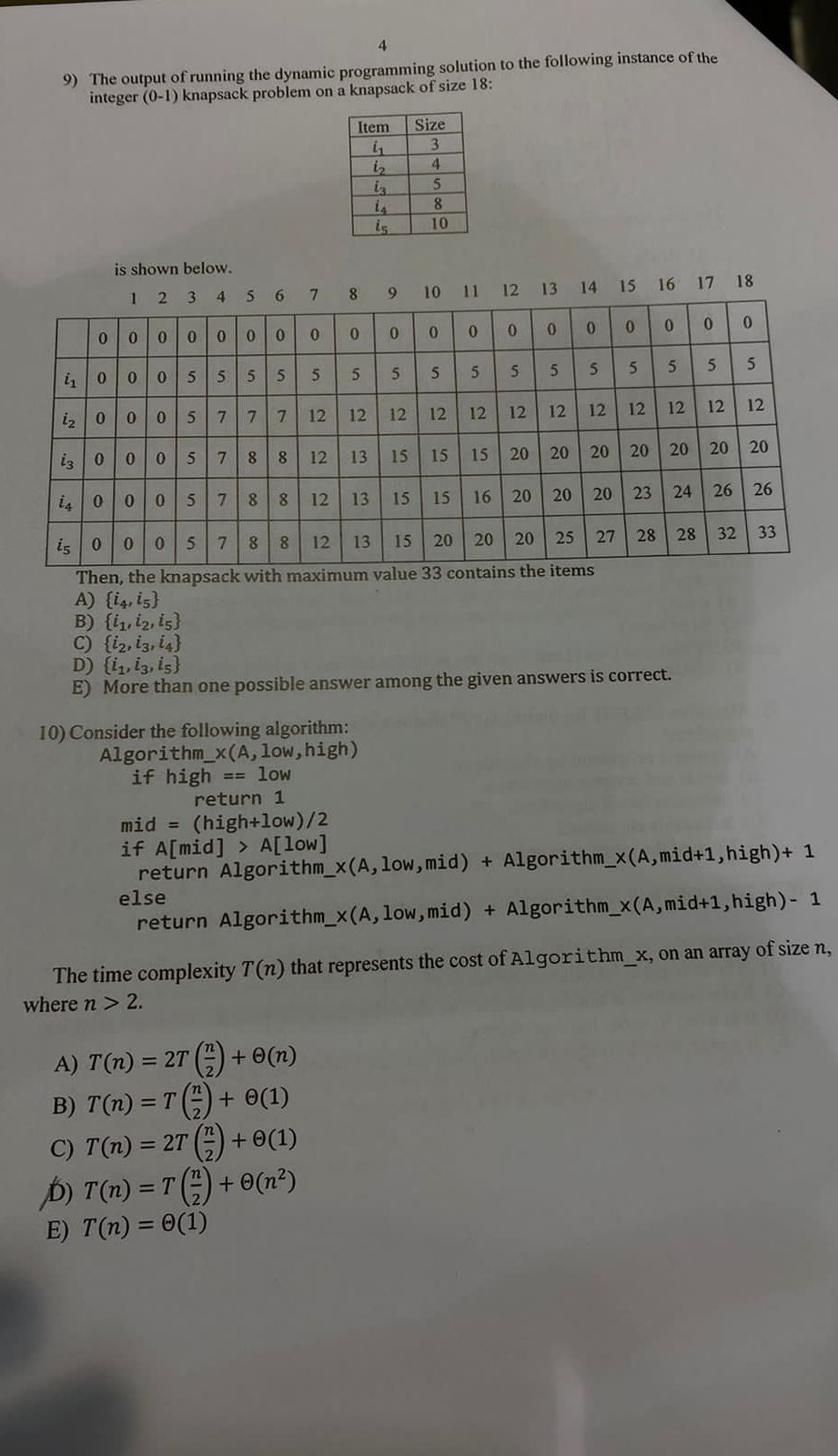 Solved 9) The output of running the dynamic programming | Chegg.com Solved 9) The output of running the dynamic programming | Chegg.com