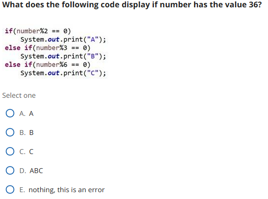 Solved What does the following code display if number has | Chegg.com