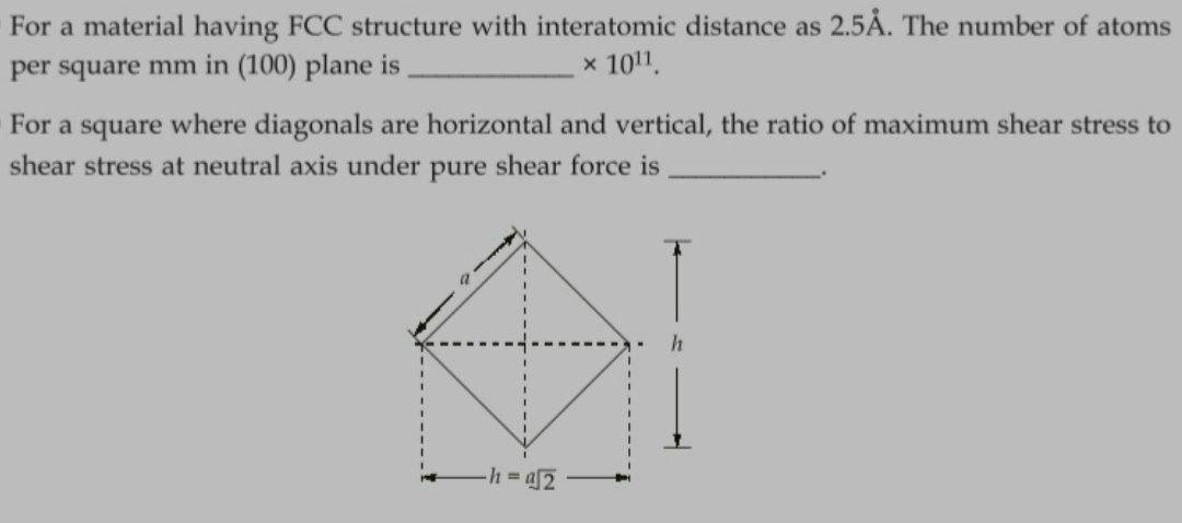 Solved For a material having FCC structure with interatomic | Chegg.com