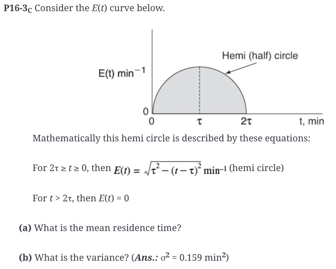 Solved P16-3 c Consider the E(t) curve below. Mathematically | Chegg.com