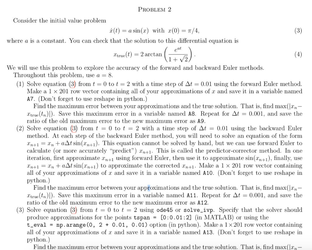 Solved Please use PYTHON ONLY to solve problem (2), meaning | Chegg.com