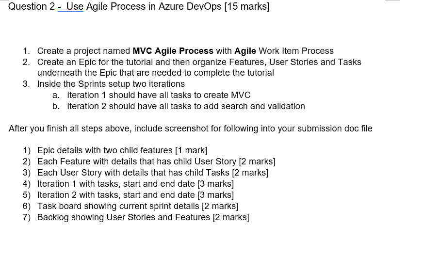 Solved Question 2 -Use Agile Process in Azure DevOps [15 | Chegg.com