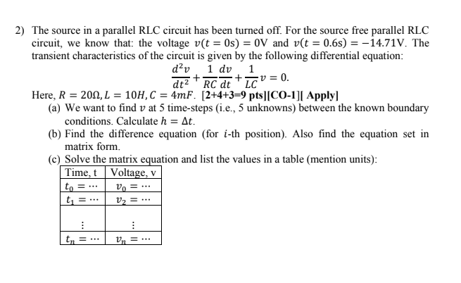 Solved 2) The source in a parallel RLC circuit has been | Chegg.com