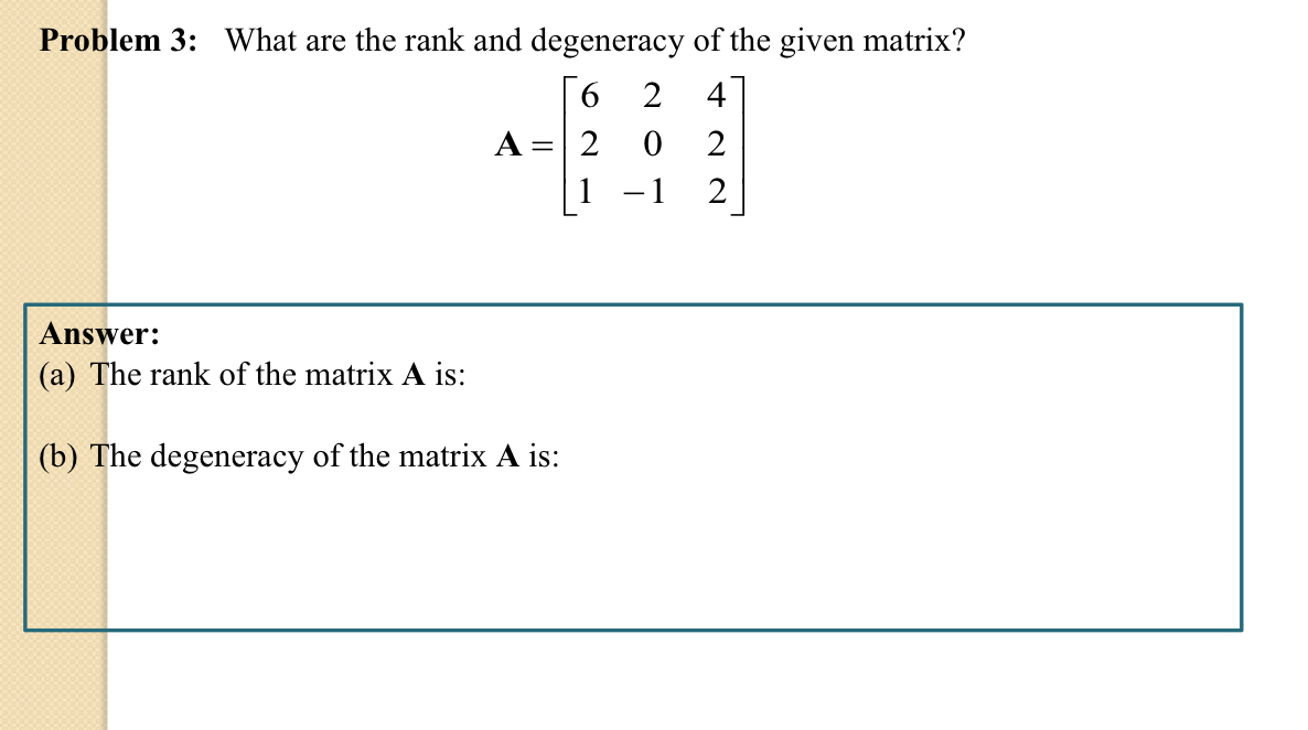 Solved Problem 3: What are the rank and degeneracy of the | Chegg.com