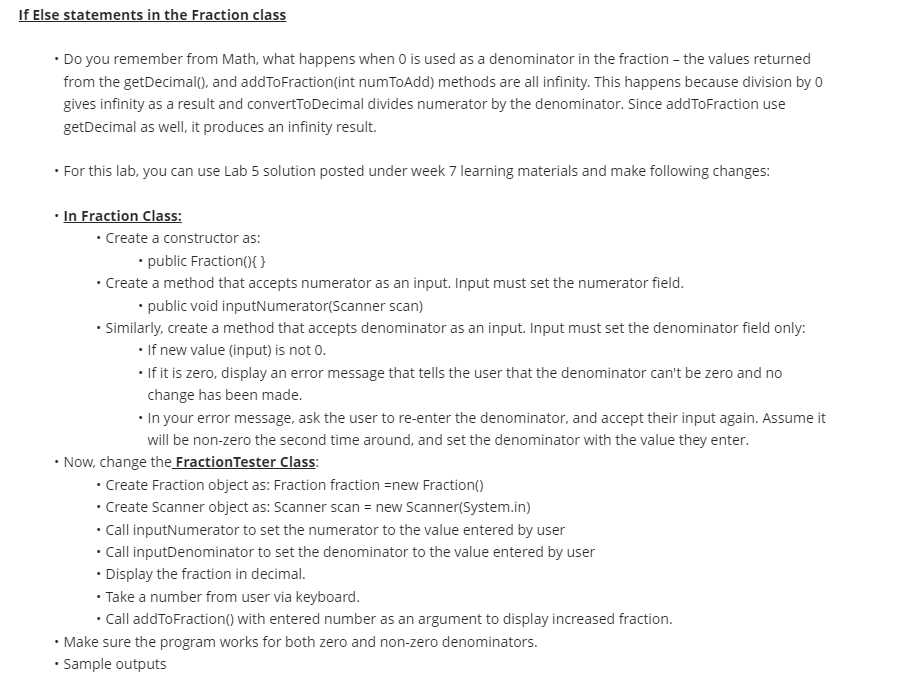 Solved Else statements in the Fraction class - Do you | Chegg.com