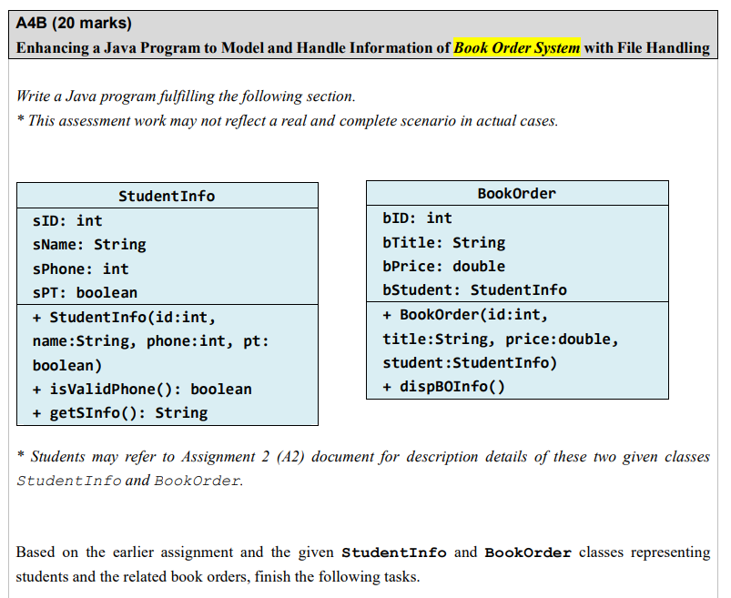 Solved A4B (20 marks) Enhancing a Java Program to Model and | Chegg.com