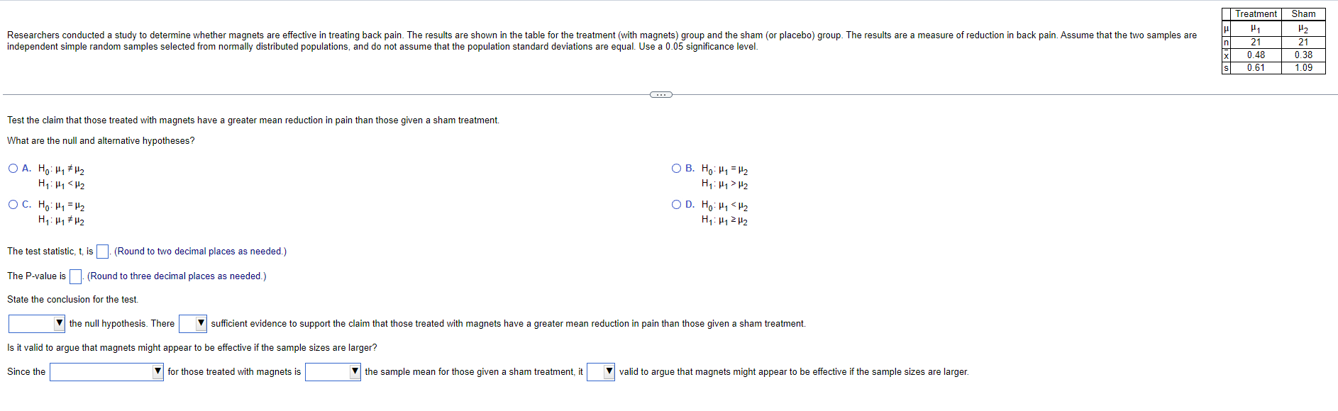 Solved I specifically want to know how I choose the Null and | Chegg.com