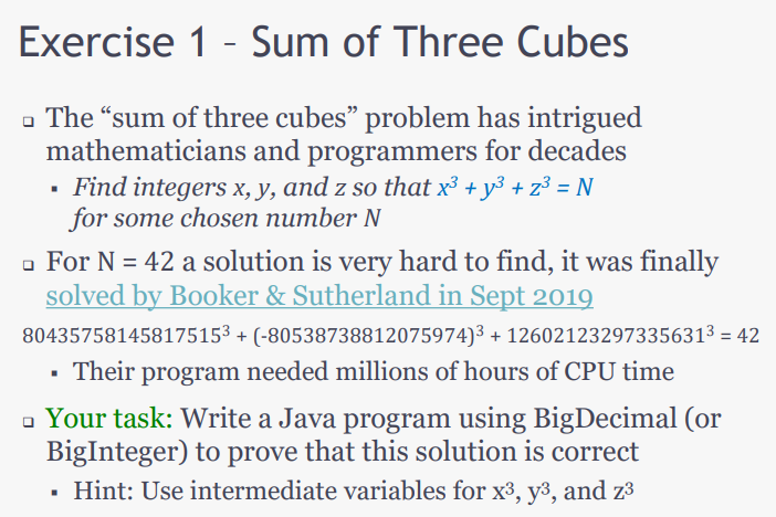 Solved Exercise 1 - Sum of Three Cubes - The "sum of three | Chegg.com