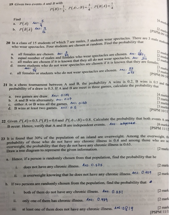 Solved 19 Given two events A and B with AB)- P(BA)- 4 mark 2 | Chegg.com