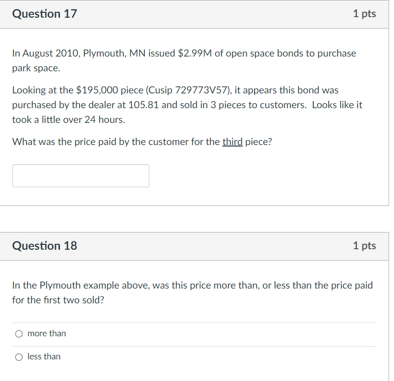 Solved In August 2010 , Plymouth, MN issued $2.99M of open | Chegg.com