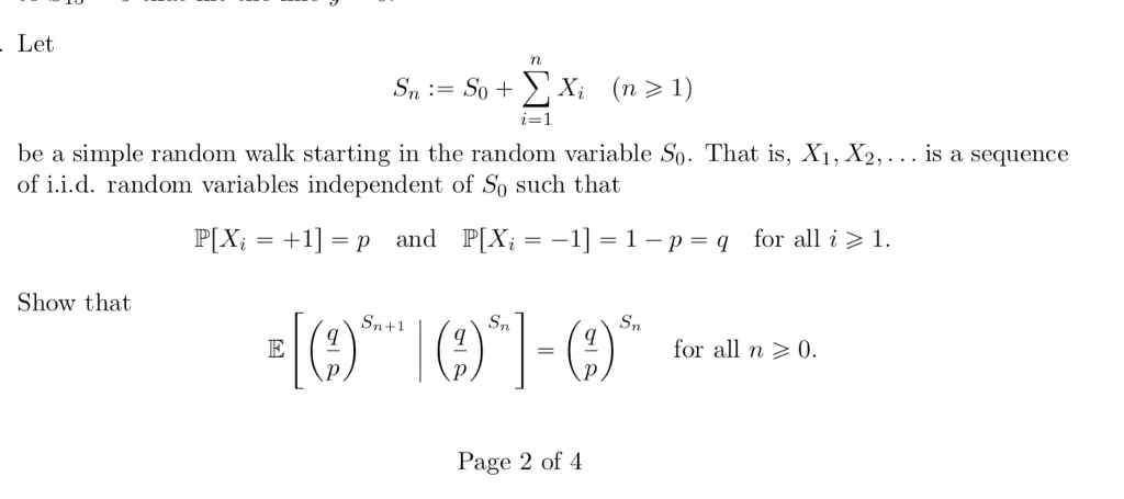Solved Let 7n be a simple random walk starting in the random | Chegg.com