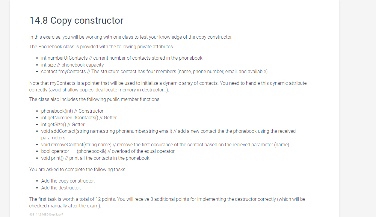 Solved 14.8 Copy constructor In this exercise, you will be | Chegg.com