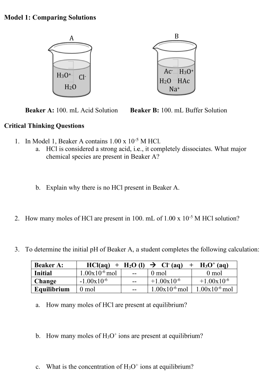 Solved Model 1: Comparing Solutions Beaker A: \\( 100 . | Chegg.com